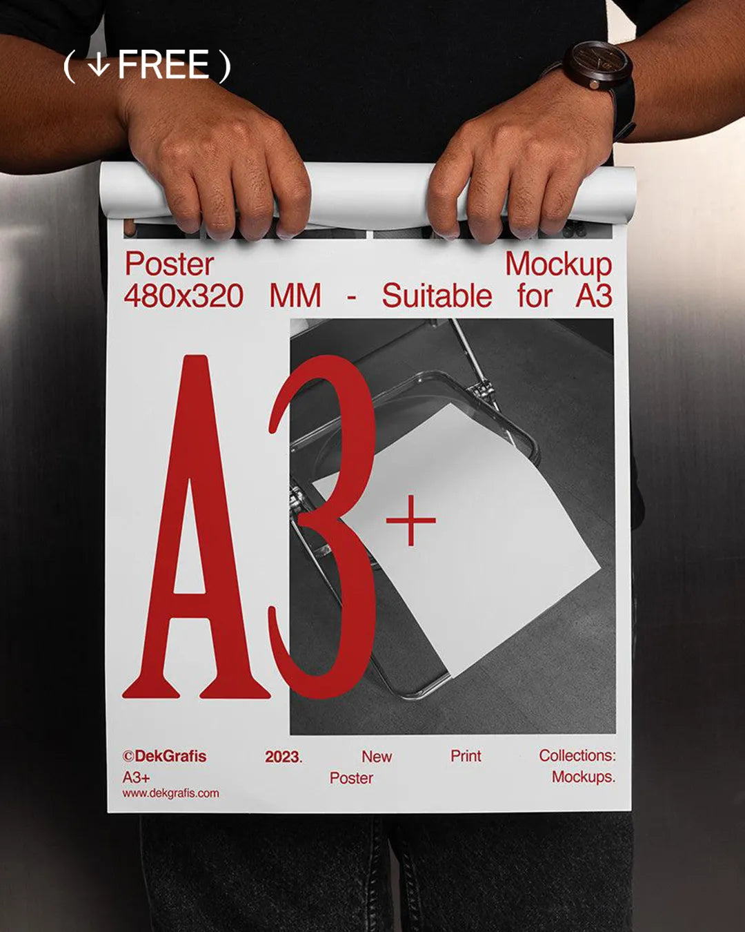 Free A3+ PSD Poster Mockup 01 – DEKGRAFIS
